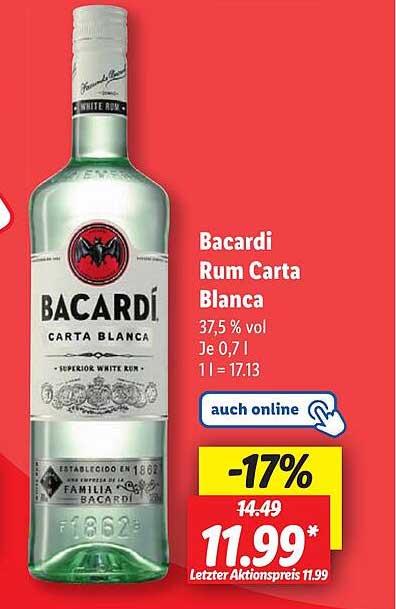 Bacardi Rum Carta Blanca Angebot bei Lidl