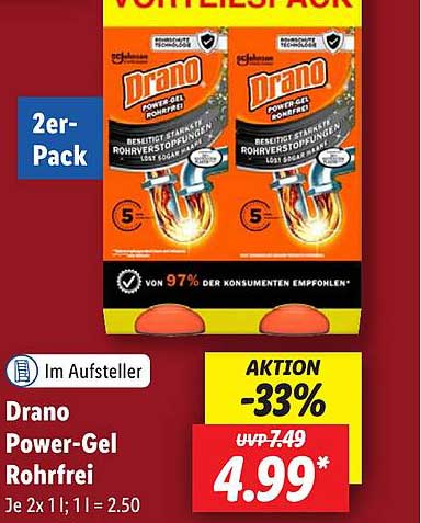 Drano Power-Gel Rohrfrei Angebot bei Lidl - ProspektGuru.de