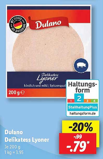 Dulano Delikatesse Lyoner Angebot bei Lidl - ProspektGuru.de