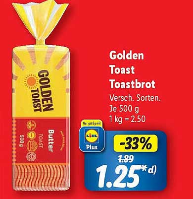 Golden Toast Toastbrot Angebot bei Lidl