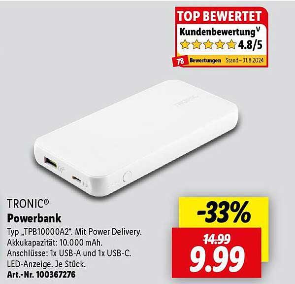Tronic® Powerbank Angebot bei Lidl - ProspektGuru.de