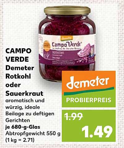 Campo Verde Demeter Rotkohl Oder Sauerkraut Angebot bei Kaufland