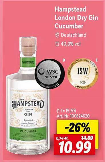 Hampstead London Dry Gin Cucumber Angebot bei Lidl - ProspektGuru.de
