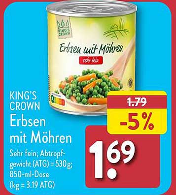 King's Crown Erbsen Mit Möhren Angebot bei Aldi Nord