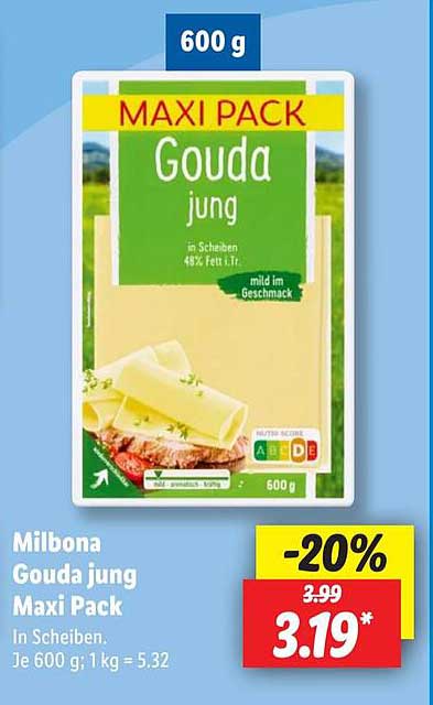 Milbona Gouda Jung Maxi Pack Angebot bei Lidl