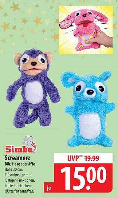 Simba Screamerz Bär, Hase Oder Affe Angebot bei Famila Nord Ost