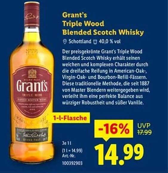 Grant's Triple Wood Scotch Whisky 0.7 Ltr. Angebot bei Hol'ab ...