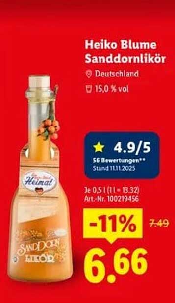 Heiko Blume Sanddornlikör Angebot bei Lidl - ProspektGuru.de