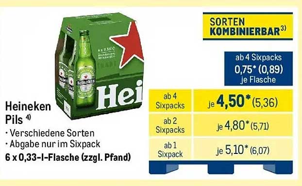 Heineken Pils 6 X 0,33-L-Flasche (Zzgl. Pfand) Angebot bei METRO ...