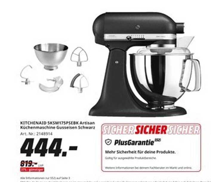 Kitchenaid 5Ksm175Psebk Artisan Küchenmaschine Gusseisen Schwarz ...