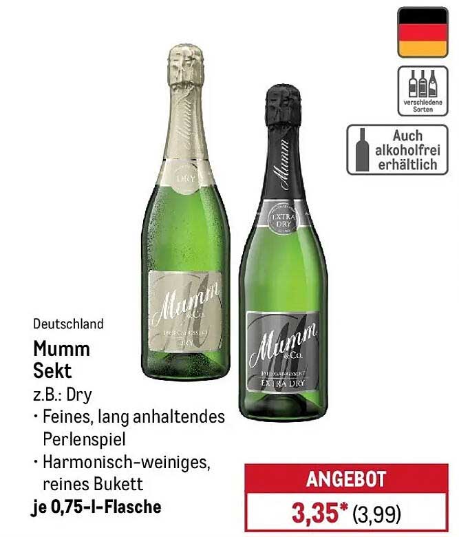 Mumm Sekt 0,75 L - Dry Und Extra Dry Angebot bei METRO - ProspektGuru.de