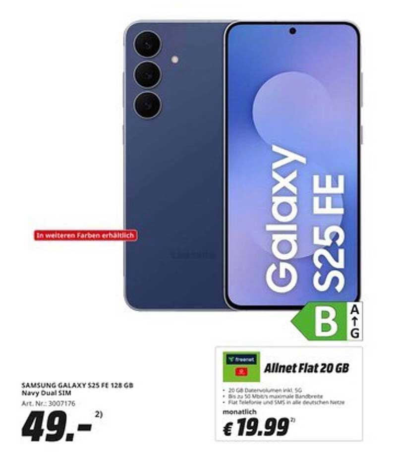 Samsung Galaxy S25 Fe 128 Gb Navy Dual Sim Mit Allnet Flat 20 Gb ...
