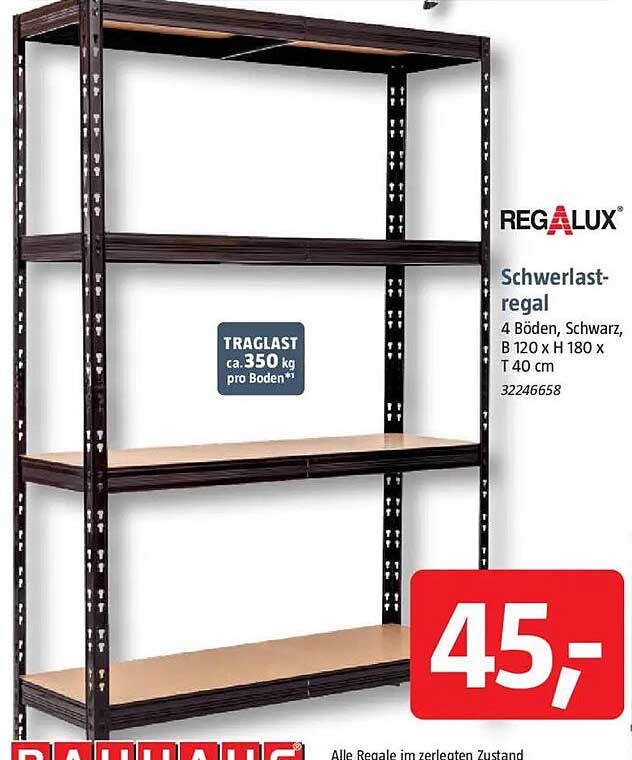 Schwerlastregal 4 Böden, Schwarz, B 120 X H 180 X T 40 Cm Angebot bei ...