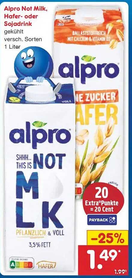 Alpro Not Milk, Hafer- Oder Sojadrink, Gekühlt, 1 Liter Angebot bei ...