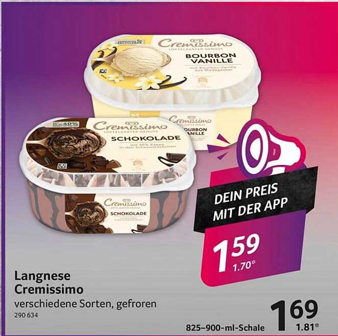 Langnese Cremissimo Verschiedene Sorten, Gefroren Angebot bei Selgros