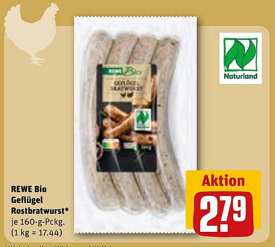 Rewe Bio Geflügel Rostbratwurst - 160 G Packung Angebot bei REWE