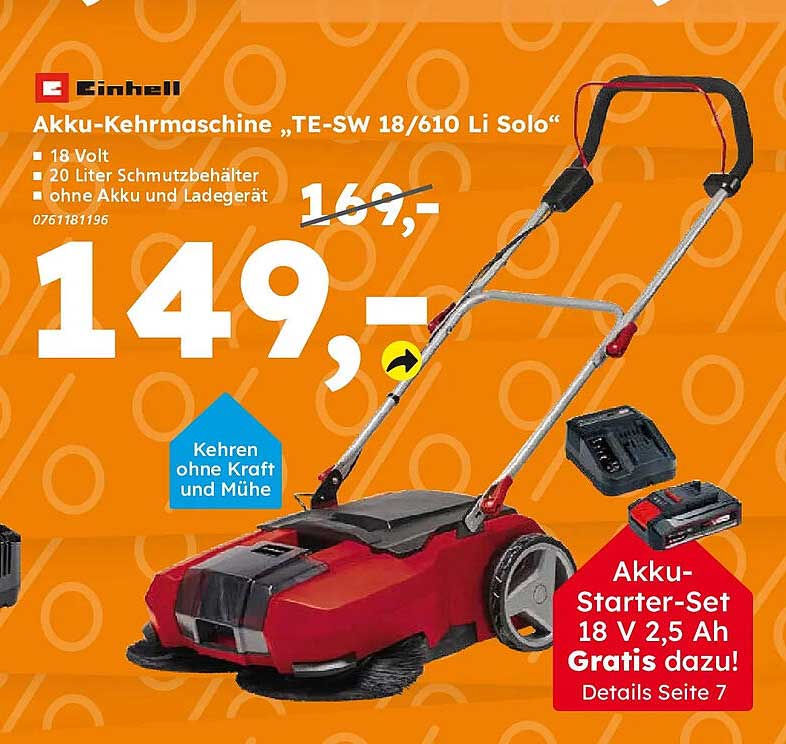 Akku-Kehrmaschine „Te-Sw 18/610 Li Solo“ Angebot bei Globus Baumarkt ...