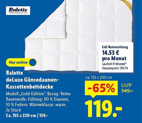 Balette Deluxe Gänsedauen-Kassettenbettdecke Angebot bei Lidl ...