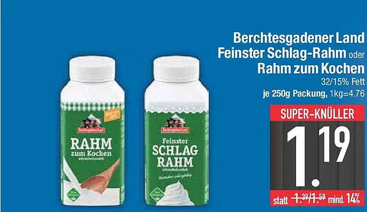 Berchtesgadener Land Feinstes Schlag-Rahm Oder Rahm Zum Kochen Angebot ...