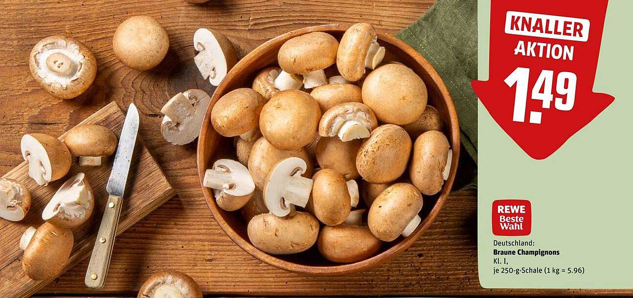 Braune Champignons Kl. I, Je 250-G-Schale (1 Kg = 5.96) Angebot bei ...