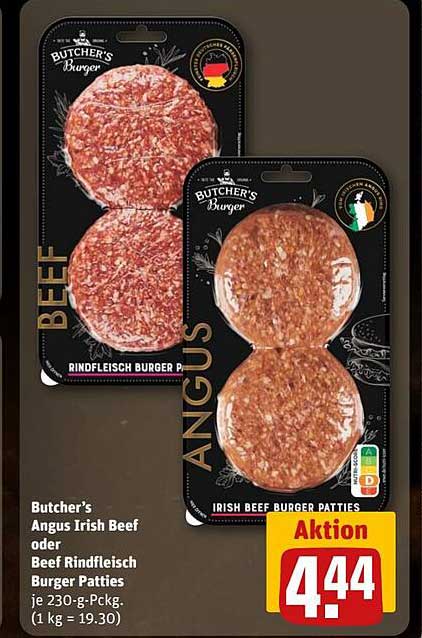 Butcher's Angus Irish Beef Oder Beef Rindfleisch Burger Patties Je 230 ...