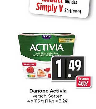 Danone Activia Verschieden. Sorten, 4 X 115 G (1 Kg = 3,24) Angebot bei ...