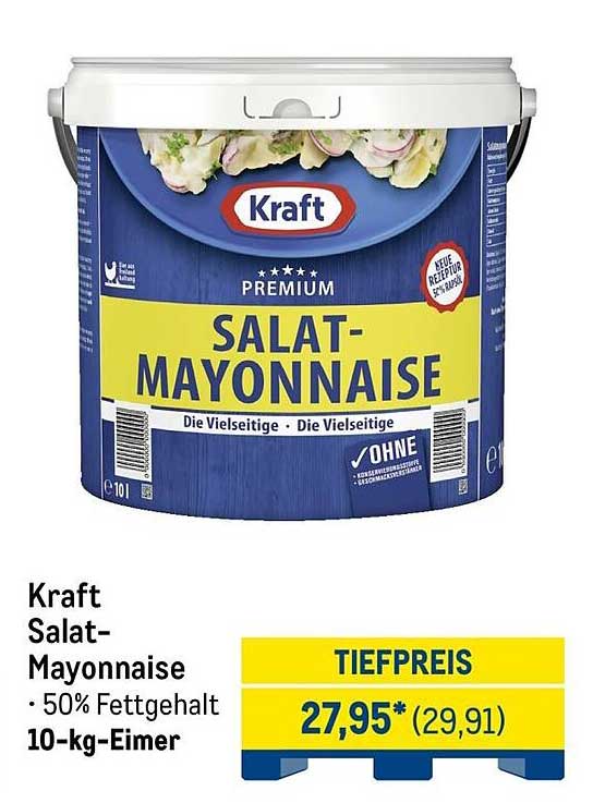 Kraft Salat-Mayonnaise 50% Fettgehalt 10-Kg-Eimer Angebot bei METRO ...