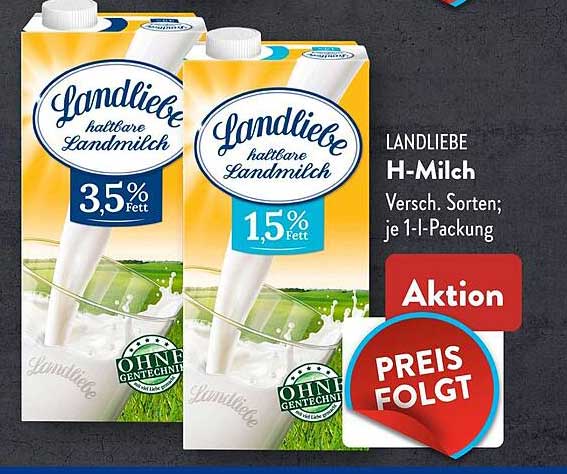 Landliebe H-Milch Versch. Sorten; Je 1-L-Packung Angebot bei Aldi Süd ...