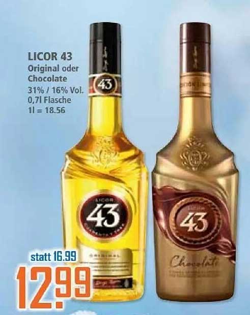 Licor 43 Original Oder Chocolate 31% / 16% Vol. 0,7L Flasche Angebot ...