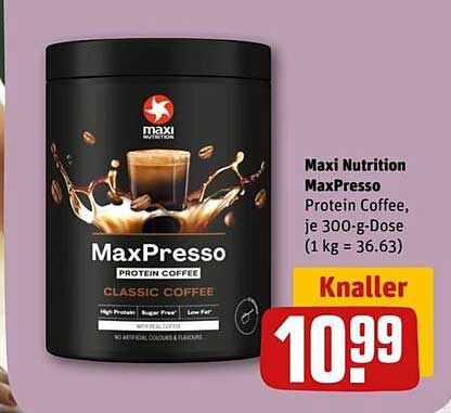 Maxi Nutrition Maxpresso Protein Coffee, Je 300-G-Dose Angebot bei REWE ...