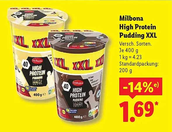 Milbona High Protein Pudding Xxl Angebot bei Lidl - ProspektGuru.de