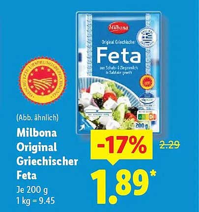 Milbona Original Griechischer Feta Angebot bei Lidl - ProspektGuru.de