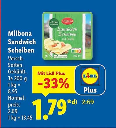 Milbona Sandwich Scheiben Mit Gouda Angebot bei Lidl - ProspektGuru.de
