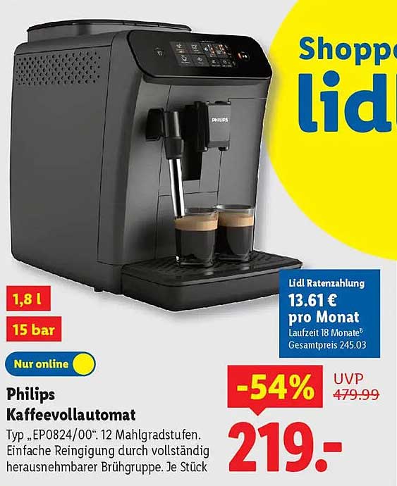 Philips Kaffeevollautomat Angebot bei Lidl - ProspektGuru.de