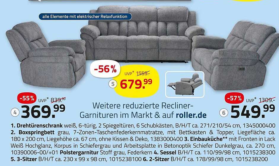 Recliner-Garnituren Angebot bei ROLLER - ProspektGuru.de
