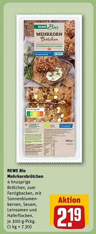 Rewe Bio Mehrkornbrötchen Angebot bei REWE Center - ProspektGuru.de