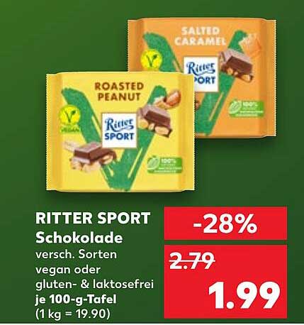 Ritter Sport Schokolade Versch. Sorten, Je 100-G-Tafel (1 Kg = 11,10 ...