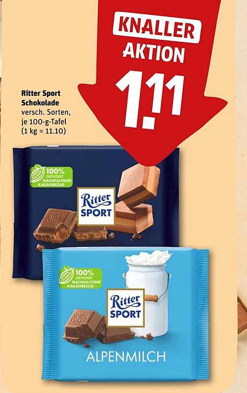 Ritter Sport Schokolade Verschied. Sorten, Je 100-G-Tafer (1 Kg = 11.10 ...