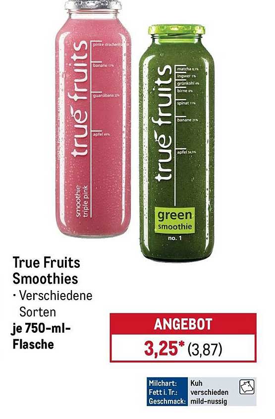 True Fruits Smoothies · Verschiedene Sorten Je 750-Ml-Flasche Angebot ...