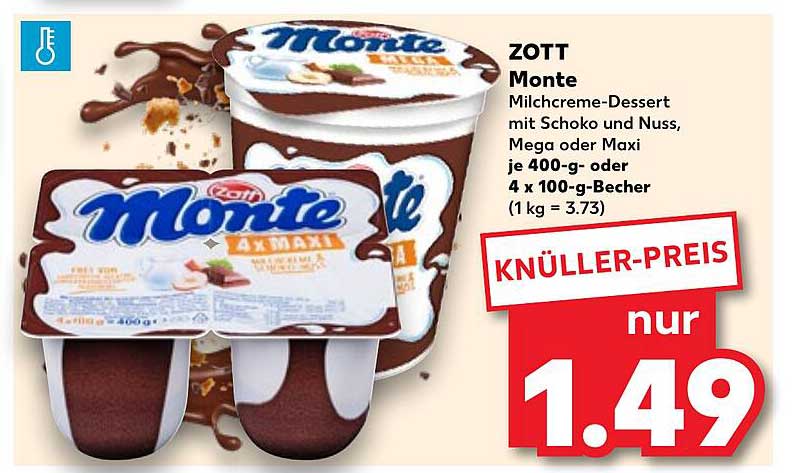 Zott Monte Milchcreme-Dessert Mit Schoko Und Nuss, Mega Oder Maxi, Je ...