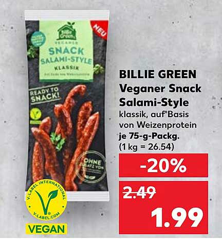 Billie Green Veganer Snack Salami-Style Klassik Angebot bei Kaufland