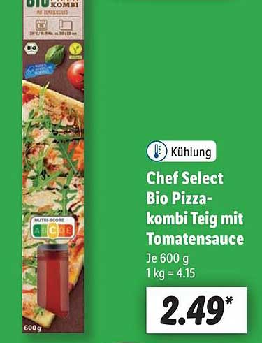 Chef Select Bio Pizza-Kombi Teig Mit Tomatensauce Angebot bei Lidl