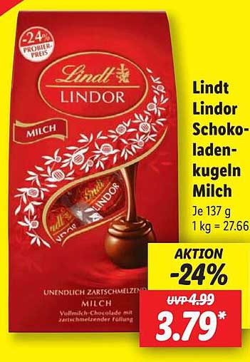 Lindt Lindor Schokoladenkugeln Milch Angebot bei Lidl