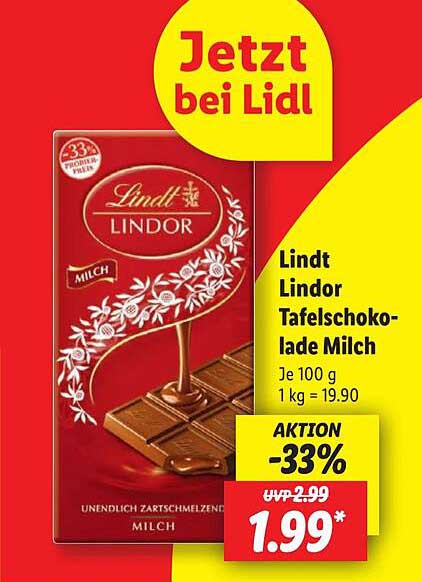 Lindt Lindor Tafelschokolade Milch Angebot bei Lidl