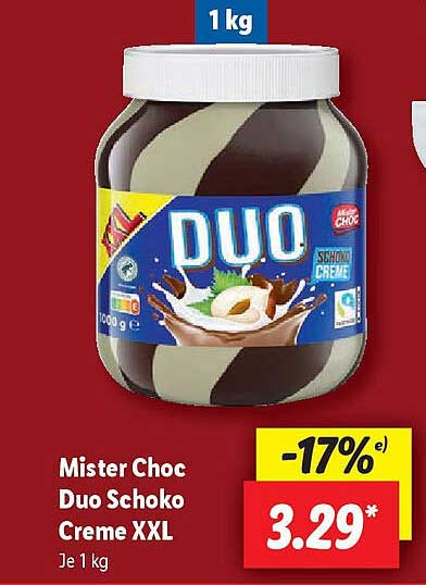 Mister Choc Duo Schoko Creme Xxl Angebot bei Lidl