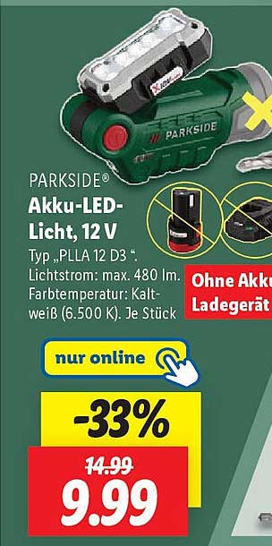 Parkside Akku-Led-Licht, 12 V Angebot bei Lidl
