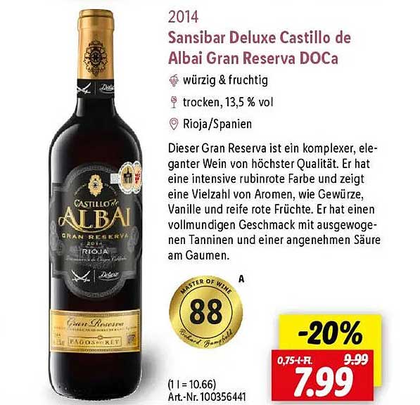 Sansibar Deluxe Castillo De Albai Gran Reserva Doca Angebot bei Lidl ...