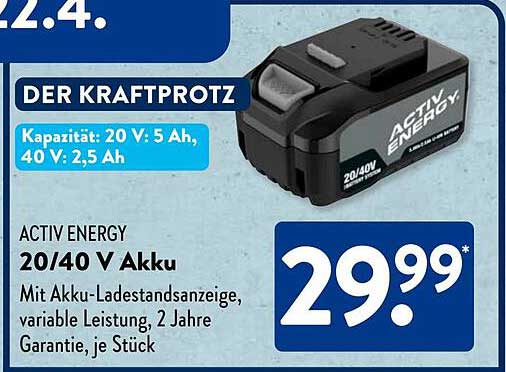 Activ Energy 20/40 V Akku Angebot bei Aldi Süd