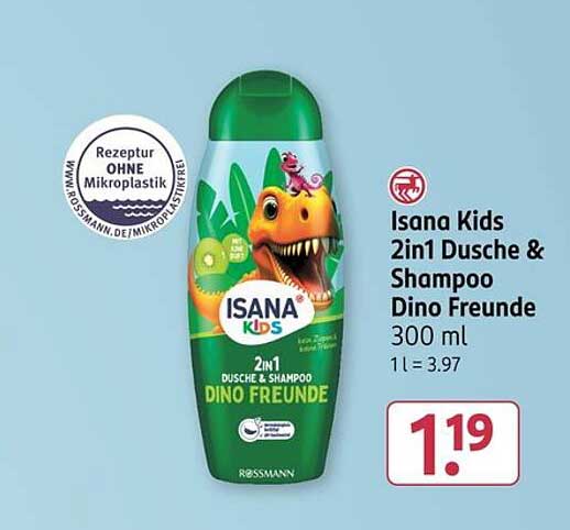 Isana Kids 2In1 Dusche & Shampoo Dino Freunde 300 Ml Angebot bei Rossmann