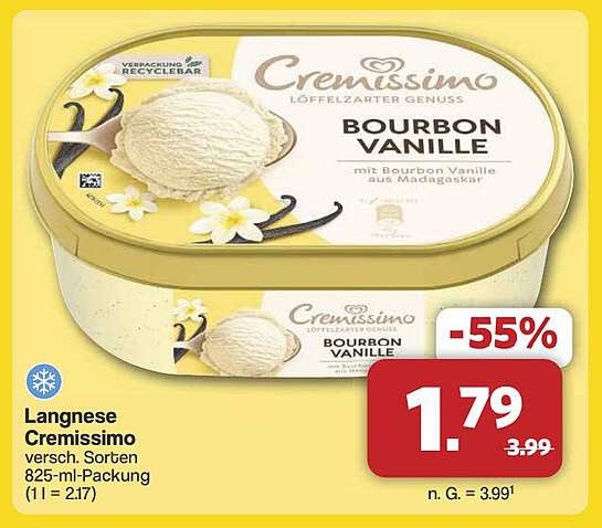 Langnese Cremissimo Bourbon Vanille 825 Ml Angebot bei Famila Nord West